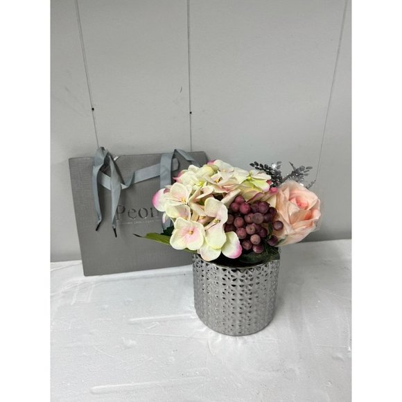 QVC | Accents | Real Touch Rose Hydrangeas In Textured Pot W Gift Bag ...